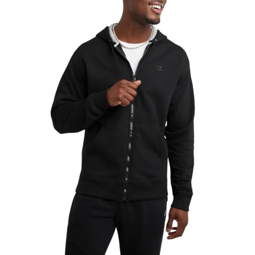 Champion, Powerblend, Comfortable Zip-Up Hoodie Sweatshirt for Men (Reg Tall), Black C Logo, 4X-Large big