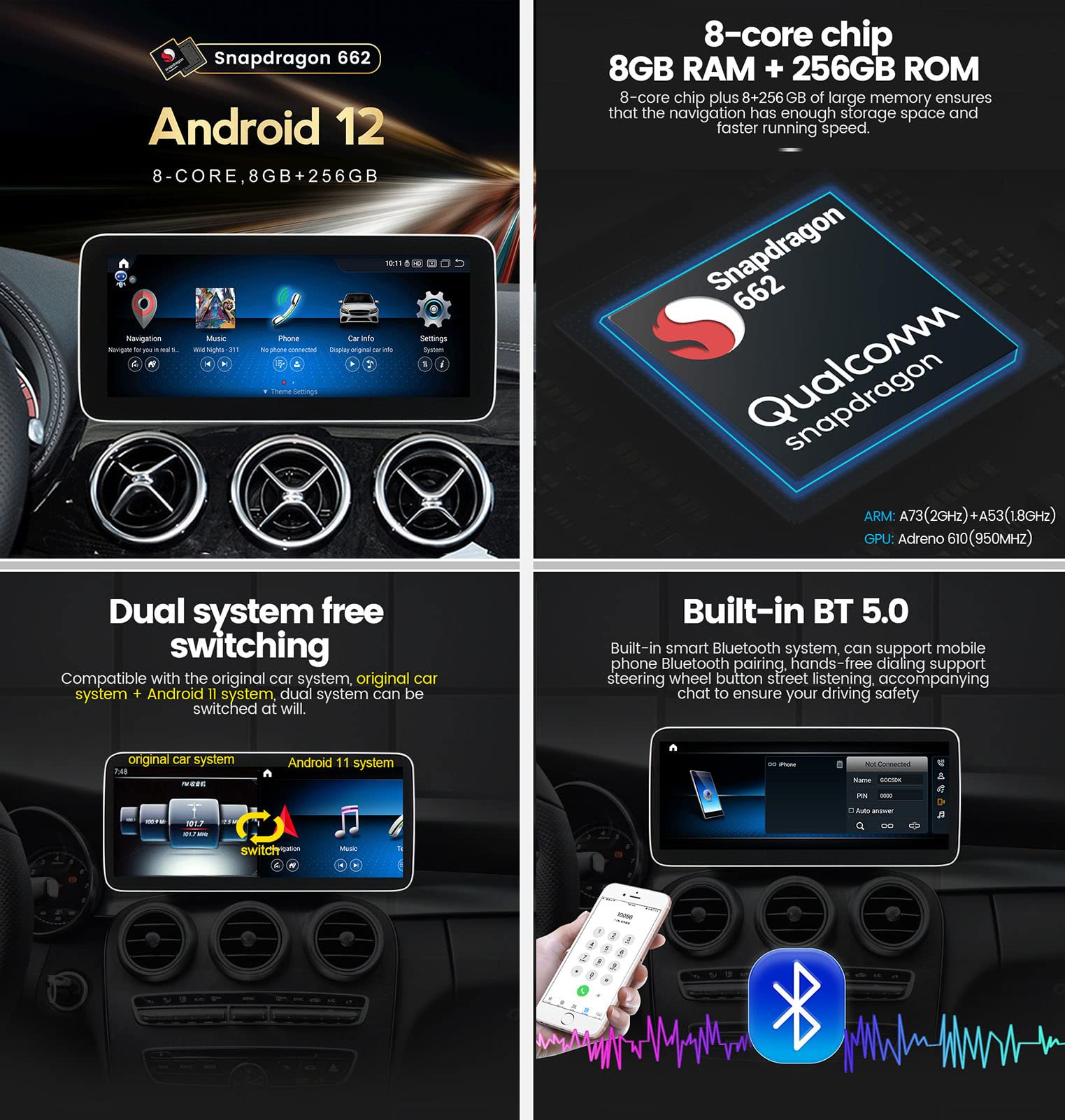 Android 12 Car Stereo GPS Sat Nav for Mercedes-Benz B-Class W245/246 Touchscreen Multimedia Player Mirror Link TPMS CarPlay + DVR,Qualcomm 450 4+64GB 10.25 inch-2013-2014 NTG4.5