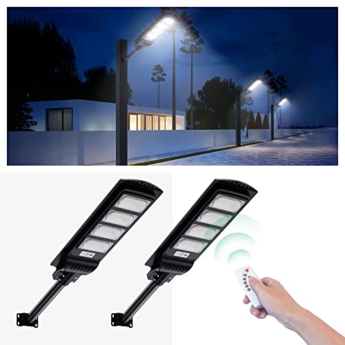 Bryopath Solar Street Lights Outdoor【2 Pack】, Parking Lot Lights 600W, 24000LM Motion Sensor Dusk to Dawn Lights Outdoor Street Lights with Remote Control for Home Park Garage Garden Yard