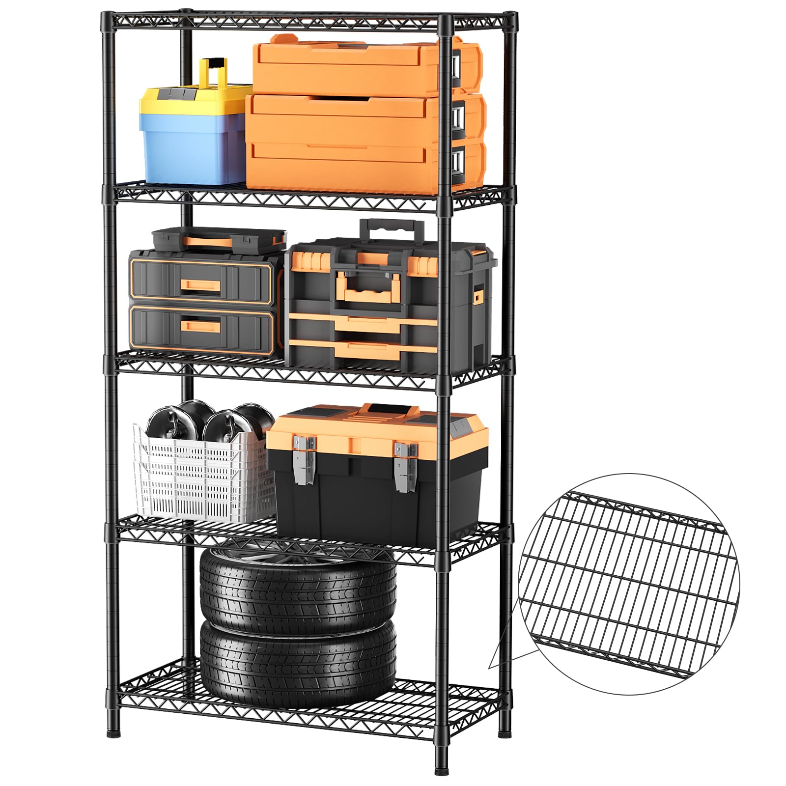 SINGAYE 5 Tier Adjustable Heavy Duty Storage Shelving Unit 1750LBS Shelves 18"D x 36"W x 71"H Black Industrial Garage Organizers