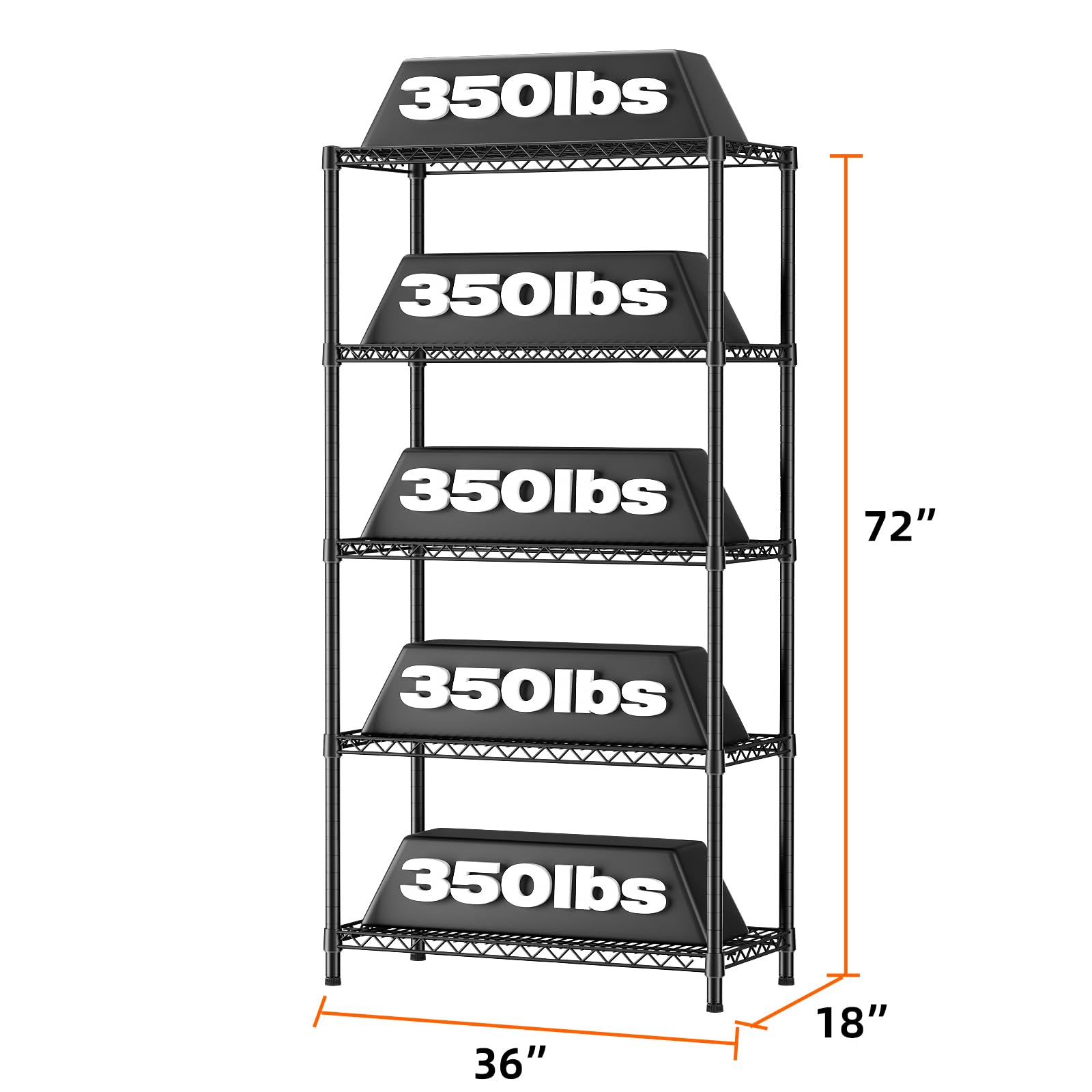SINGAYE 5 Tier Adjustable Heavy Duty Storage Shelving Unit 1750LBS Shelves 18"D x 36"W x 71"H Black Industrial Garage Organizers