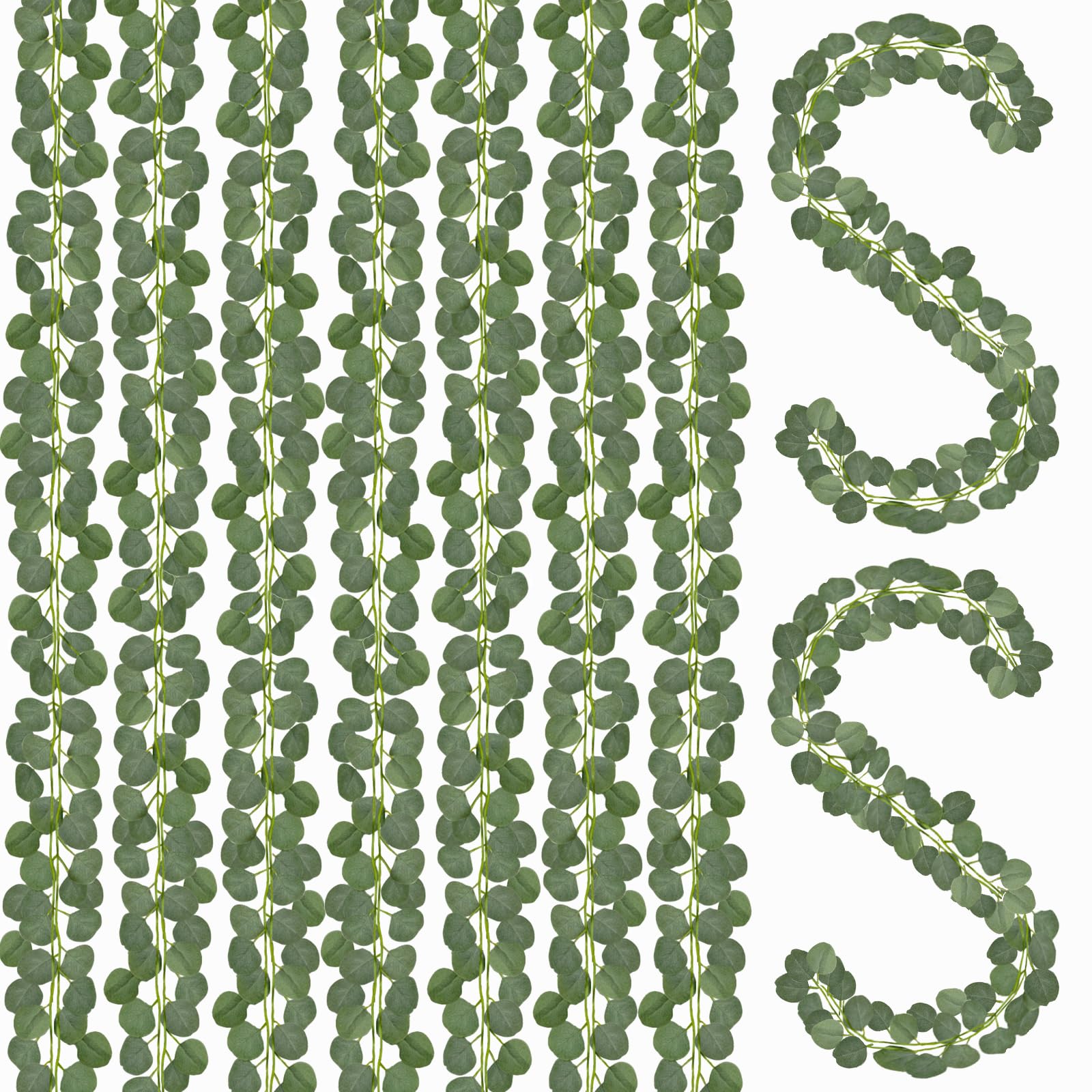 CQURE 14Pcs Eucalyptus Garland,Artificial Eucalyptus Leaves Table Greenery Garland Wreath Vines for Wedding Party Table Fireplace Bedroom Wall Room Decor