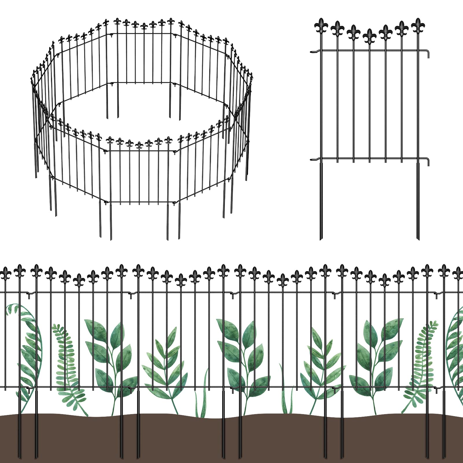 OUSHENG 10 Pack Decorative Garden Fence, Total 10ft(L) x 24in(H) Animal Barrier Border, Rustproof Metal Wire Section Edging Fencing Panel for Outdoor Patio Garden Yard