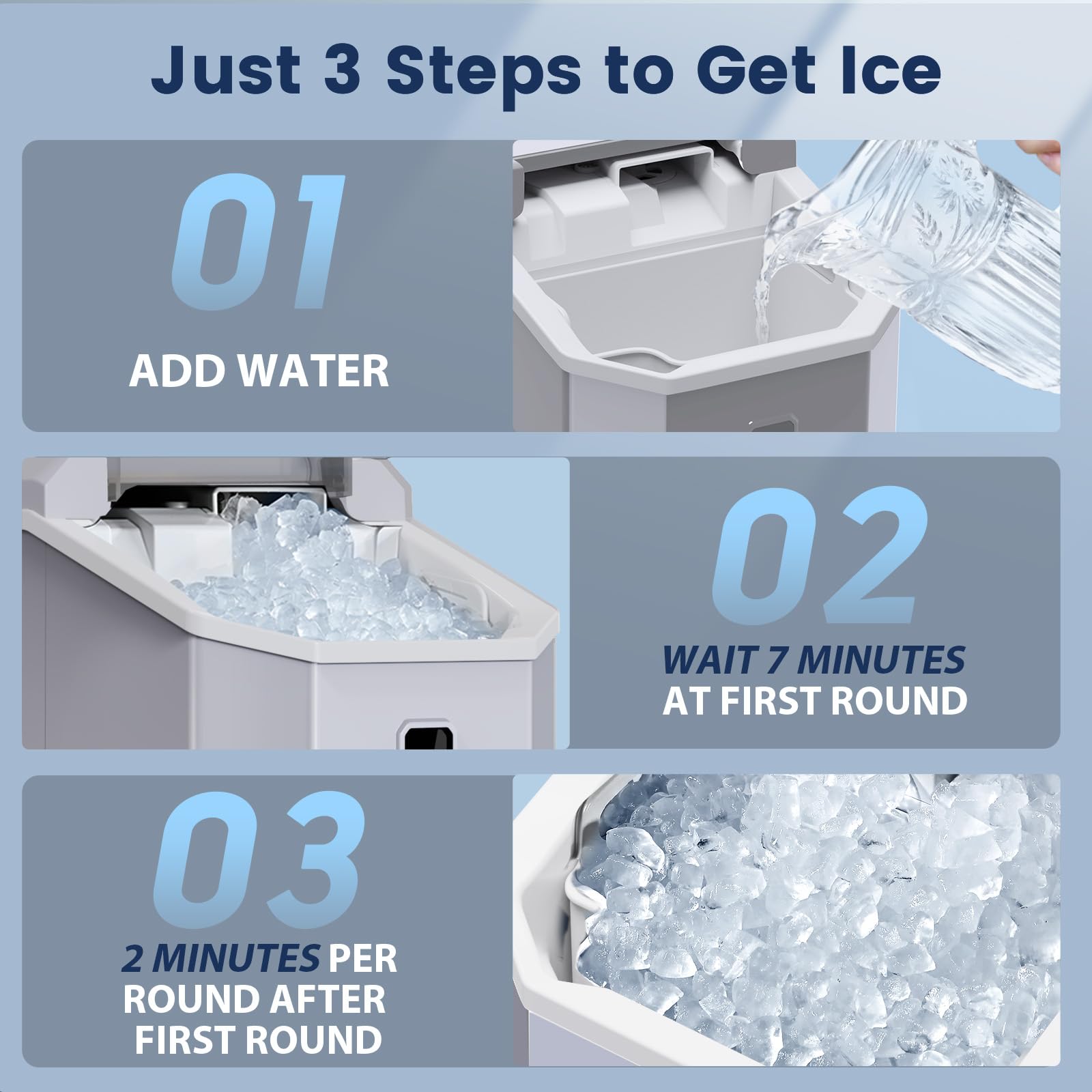 FREE VILLAGE Nugget Ice Maker Countertop, Pebble with Soft Chewy Pellet Ice, 11,000pcs/35Lbs/Day, Self-Cleaning, One-Click Operation, Portable Machine for Home Kitchen Bar Party, Grey