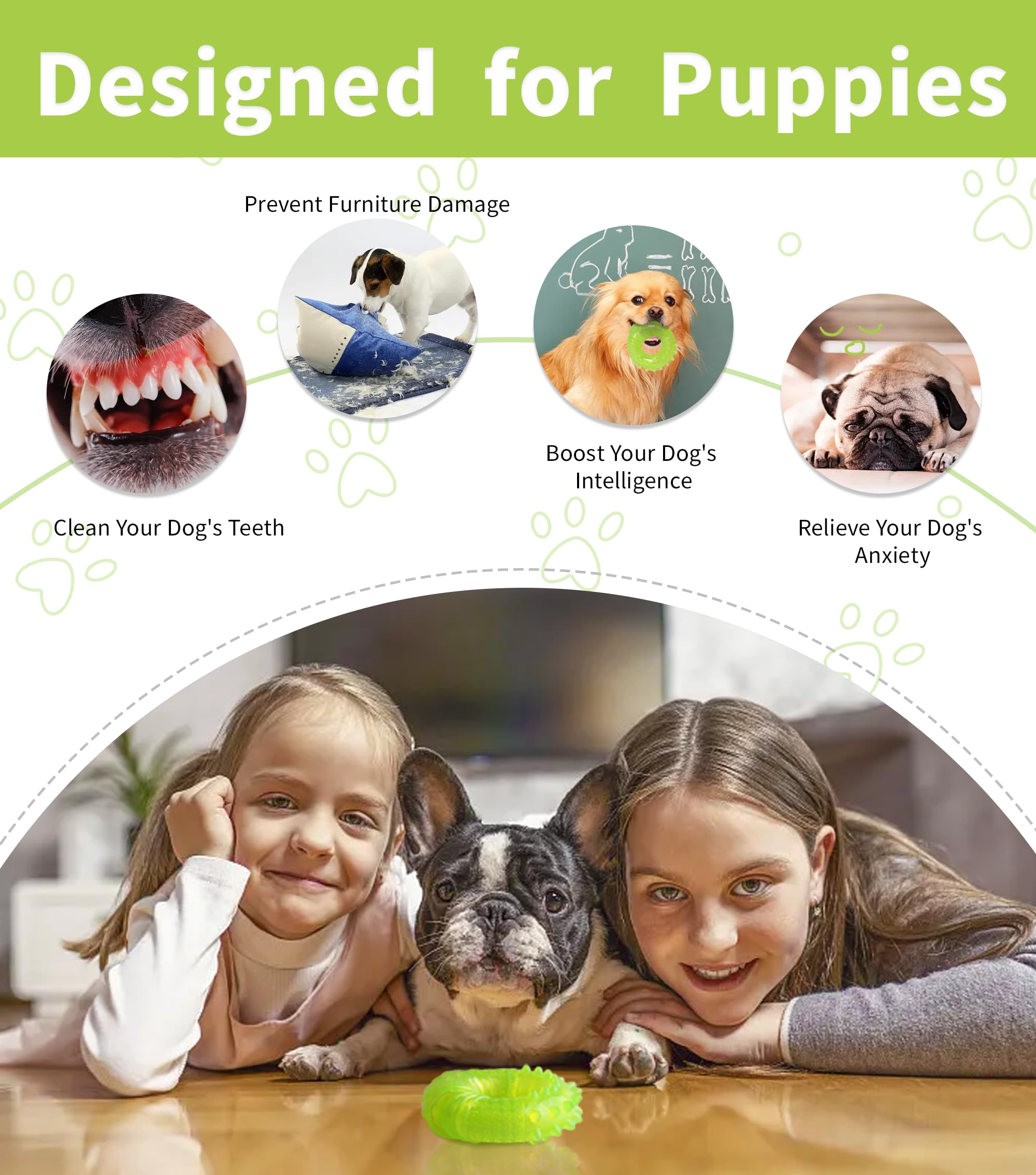 Treat Dispensing Toy for Dogs, Interactive Dog Chew Toy for Aggressive Chewers, Teething Rings for Medium to Large Breeds, Puzzle Enrichment, Relieve Boredom and Stimulate Play, Large Size (L)