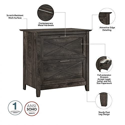 Bush Furniture Key West 2 Person Desk Set with Lateral File Cabinet in Linen White Oak