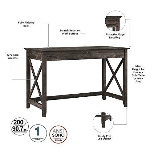 Bush Furniture Key West 2 Person Desk Set with Lateral File Cabinet in Linen White Oak