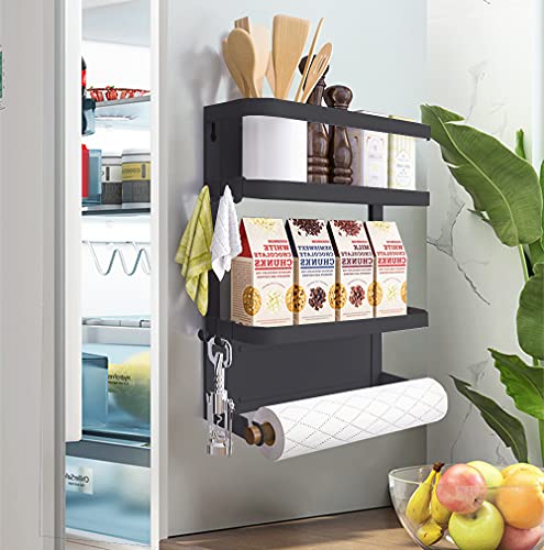Magnetic Spice Rack,Magnetic Paper Towel Holder Super Magnetic Shelf Spice Rack Spice Organizer for Kitchen Organization and Storage Kitchen Storage Magnetic Spice Rack for Refrigerator Black