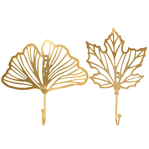 Cabilock 2pcs Gold Leaf Hooks Entryway Door Hooks Ginkgo Leaf Maple Leaf Hanging Hooks Decorative Wall Hook Hanger for Clothes Coat Hat Scarf