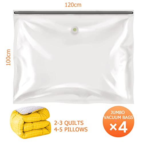Space Saver Vacuum Storage Bags Jumbo 4 Pack large Vacuum Storage Bags for bedding Reusable Storage Bags Vacuum Sealed with Double Seal for blanket, Comforter, Pillow and Quilt 47x39 Inches