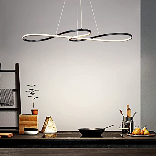 KARMIQI LED Pendant Light Modern Dimmable Chandelier Musical Note Black Contemporary Wave Hanging Lighting Fixture for Bedroom Kitchen Island Dining Room Living Room(38W