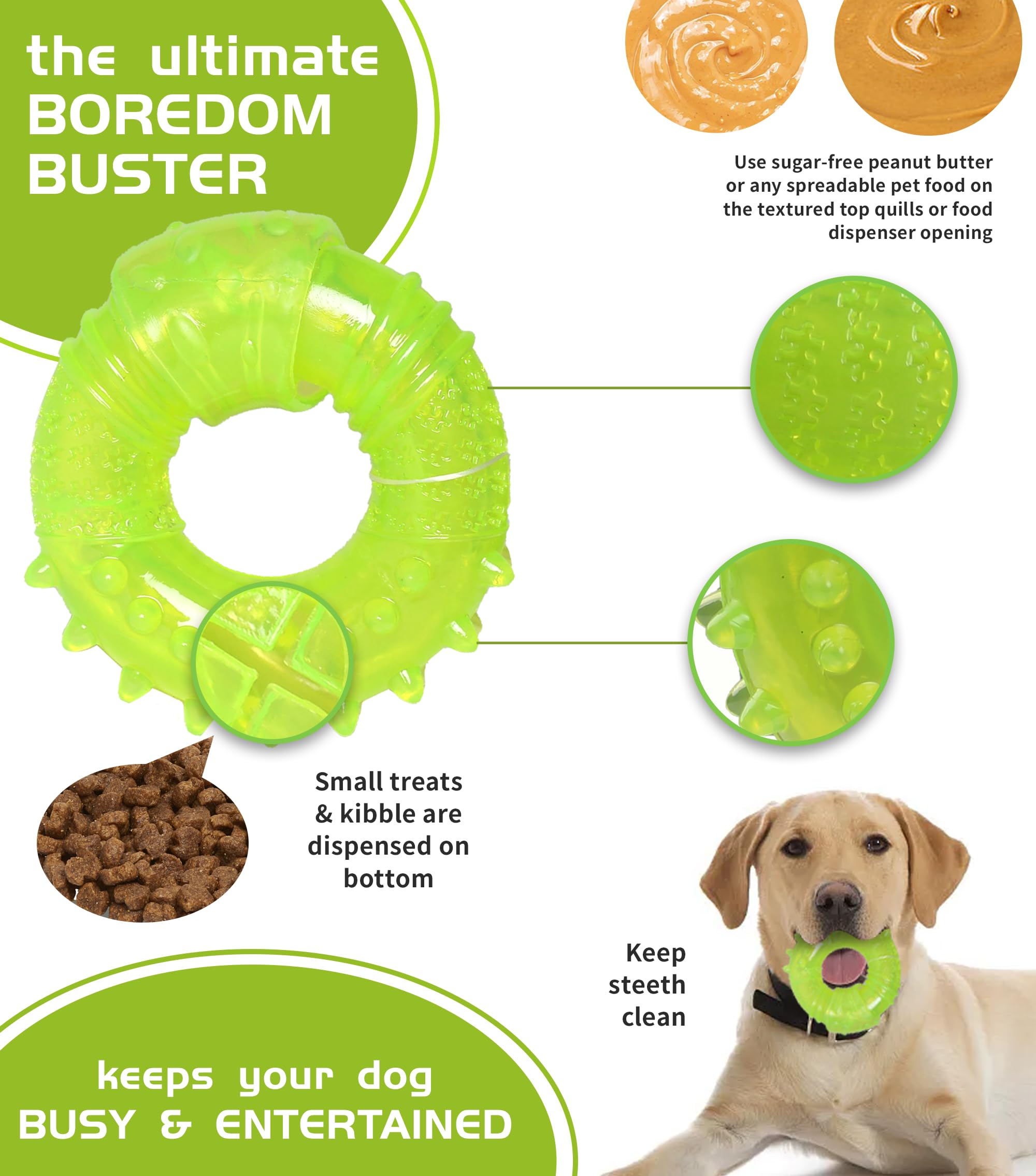 Treat Dispensing Toy for Dogs, Interactive Dog Chew Toy for Aggressive Chewers, Teething Rings for Medium to Large Breeds, Puzzle Enrichment, Relieve Boredom and Stimulate Play, Large Size (L)
