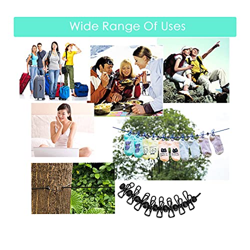 SFOCFWH Portable Elastic Clothesline, Outdoor Retractable Clothesline, with 12 Clothespins and 13 Spring Buckles, Suitable for Home, Travel, and Camping Accessories (Black)