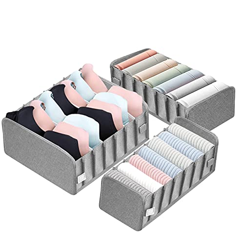 Coopay Underwear Sock Organizer Drawer Organizer Foldable Closet Underwear Organizer Drawer Divider for Bra Panties Ties Socks Clothes Storage with Washable Fabric, 3 Set (Gray)