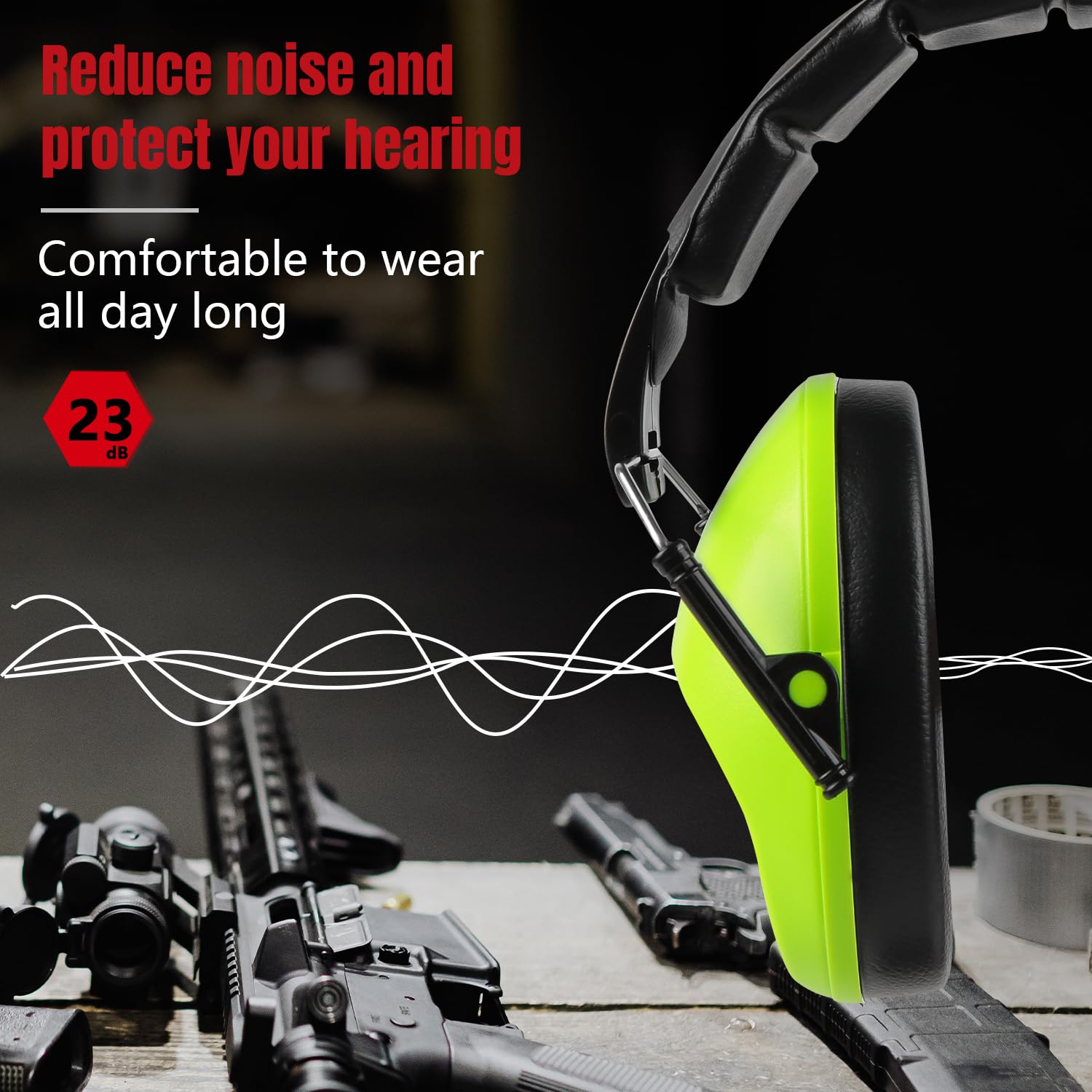 HEARMOR Safety Ear Protection Ear Muffs, Noise Cancelling Earmuffs for Tactical, Shooting Gun Range and Hunting, Fluorescent Green
