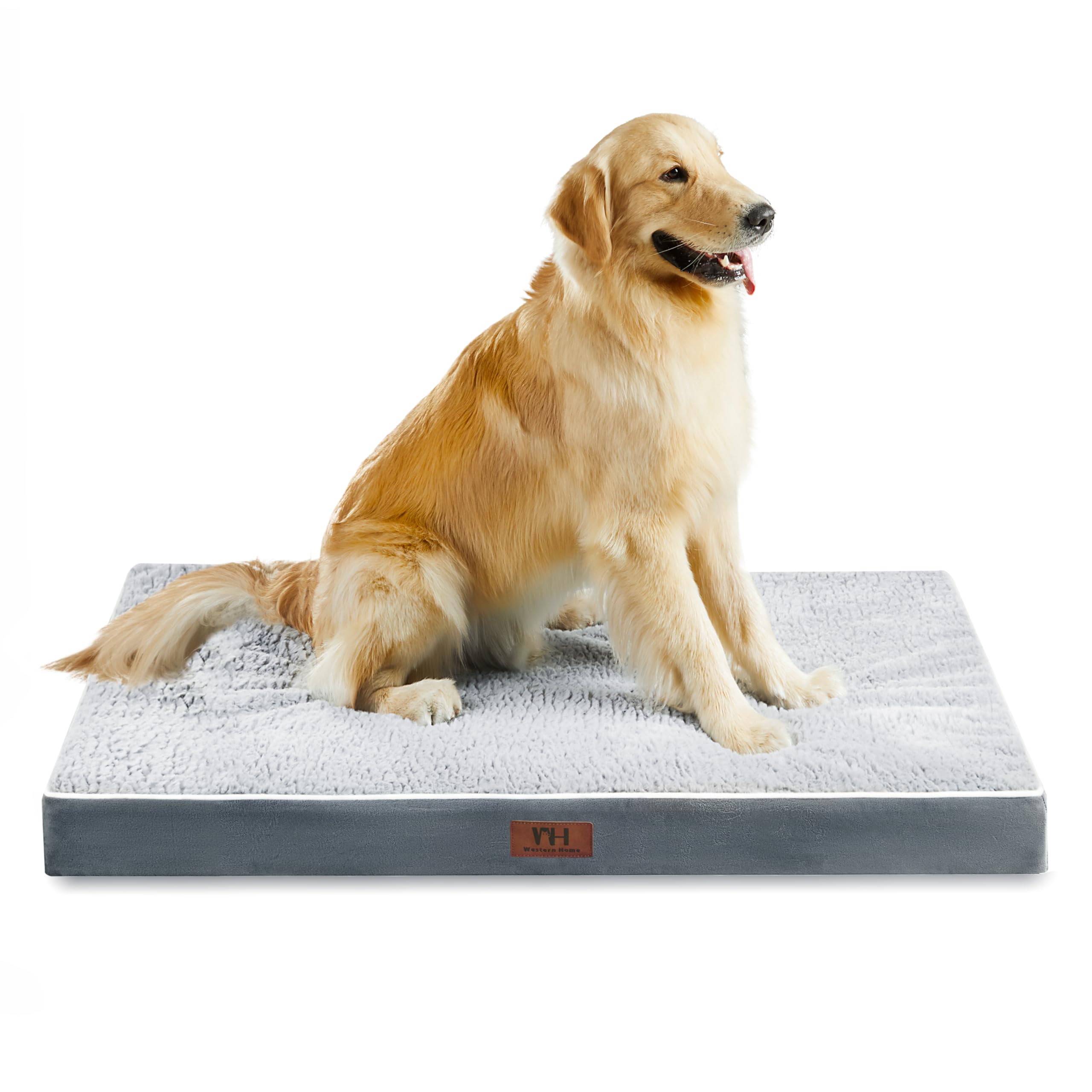 WESTERN HOME Memory Foam Orthopedic Dog Bed, Washable Dog Crate Bed for Large Dogs, Pet Bed Mat with Removable Cover and Waterproof Lining, 42 Inches, Grey