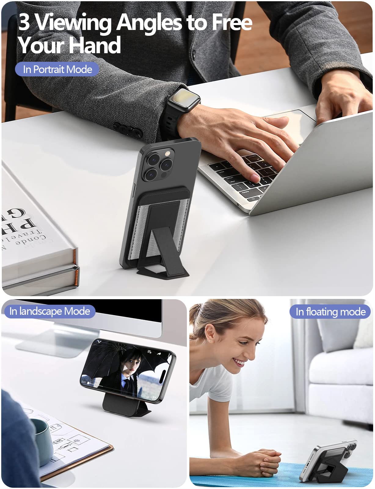 ExtreLife Magnetic Wallet Card Holder Compatible with MagSafe Wallet Stand for iPhone 16/15/14/13/12 Series, Leather Magnetic Phone Wallet with Adjustable Stand, Minimalist EDC, Fit 7 Cards, Black