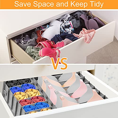 Coopay Underwear Sock Organizer Drawer Organizer Foldable Closet Underwear Organizer Drawer Divider for Bra Panties Ties Socks Clothes Storage with Washable Fabric, 3 Set (Gray)