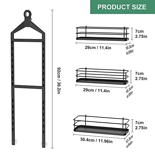 Thideewiz 3 Tier Hanging Shower Caddy Over Shower Head, Anti-Swing Shower Shelf, Adjustable Rustproof Shower Rack, Metal Shower Organizer with Hooks, Black