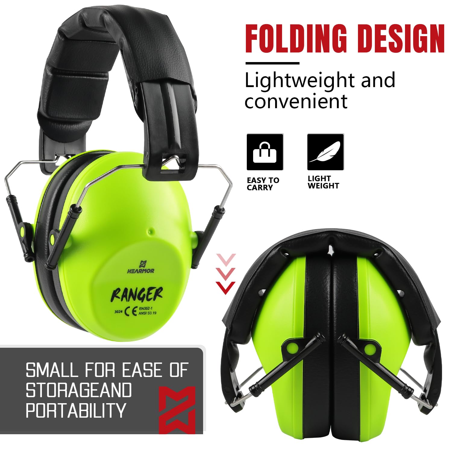 HEARMOR Safety Ear Protection Ear Muffs, Noise Cancelling Earmuffs for Tactical, Shooting Gun Range and Hunting, Fluorescent Green