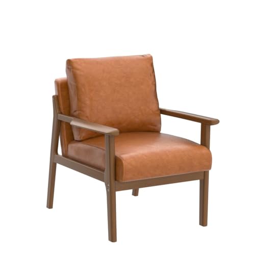 Okeysen Modern Leather Accent Chair with Solid Wood Frame,Upholstered Living Room Chairs with Waist Cushion,Comfy Reading Retro Side Lounge Arm Chair,Oversized Chairs for Bedroom Waiting Room