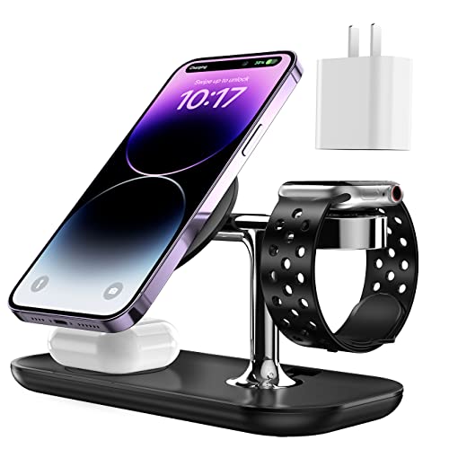 MAKAQI 3 in 1 Mag-Safe Charging Station, Wireless Charger Stand Compatible with Magsafe Charger iPhone 14/13/12, Fast Charging Stand for AirPods Pro 2nd/3/2, Apple Watch Ultra SE 2nd/8/7