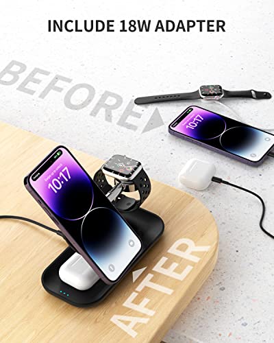 MAKAQI 3 in 1 Mag-Safe Charging Station, Wireless Charger Stand Compatible with Magsafe Charger iPhone 14/13/12, Fast Charging Stand for AirPods Pro 2nd/3/2, Apple Watch Ultra SE 2nd/8/7
