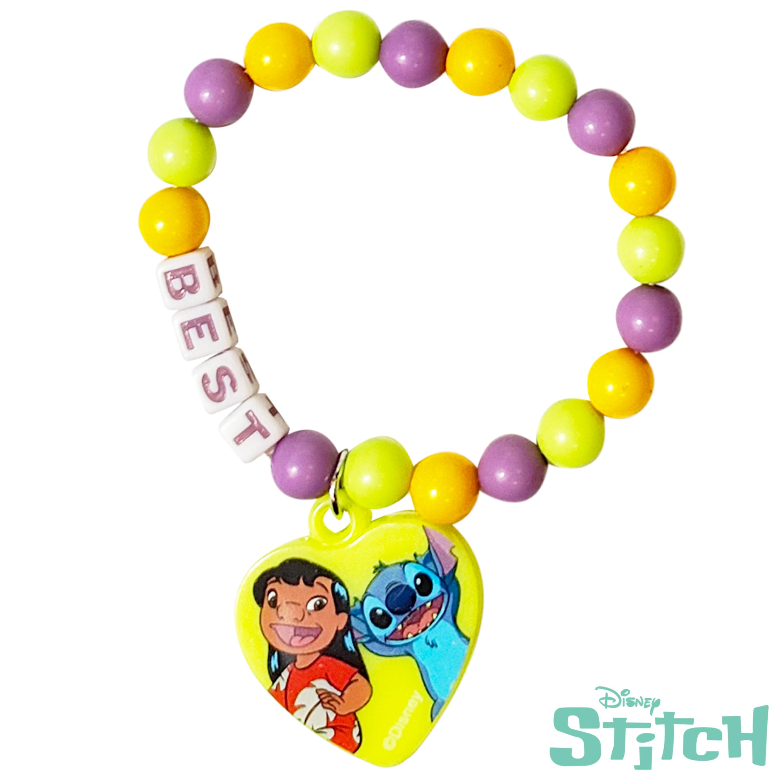 LUV HER Disney Stitch Girls BFF 6 Piece Toy Jewelry Box Set with 2 Rings, 2 Bead Bracelets and Snap Hair Clips Ages 3+