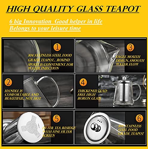 Mini Size Glass Teapot Tea Kettle-with Stainless Steel Removable Infuser for Blooming Tea & Loose Leaf Tea, Microwave & Stovetop Safe, 550ML/18oz (S-550)