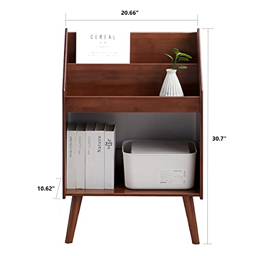Maydear Bamboo Magazine Rack, Free-Standing Simple Bookshelf,Space-Saving, for Transporting Newspapers, Magazine,Book, Walnut