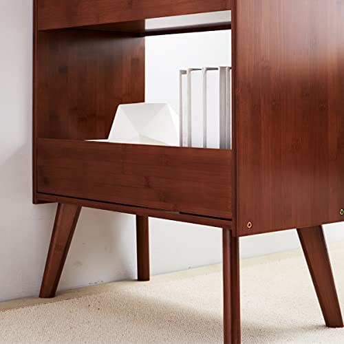 Maydear Bamboo Magazine Rack, Free-Standing Simple Bookshelf,Space-Saving, for Transporting Newspapers, Magazine,Book, Walnut