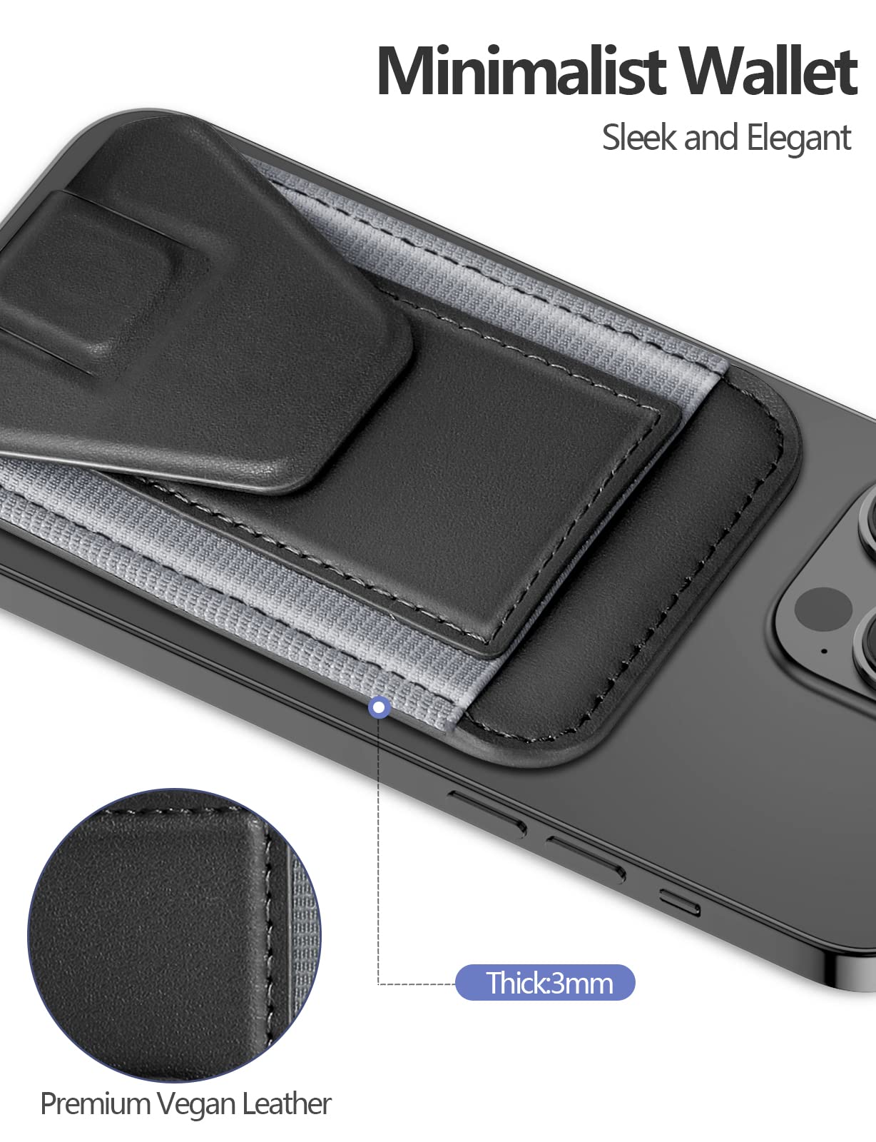 ExtreLife Magnetic Wallet Card Holder Compatible with MagSafe Wallet Stand for iPhone 16/15/14/13/12 Series, Leather Magnetic Phone Wallet with Adjustable Stand, Minimalist EDC, Fit 7 Cards, Black