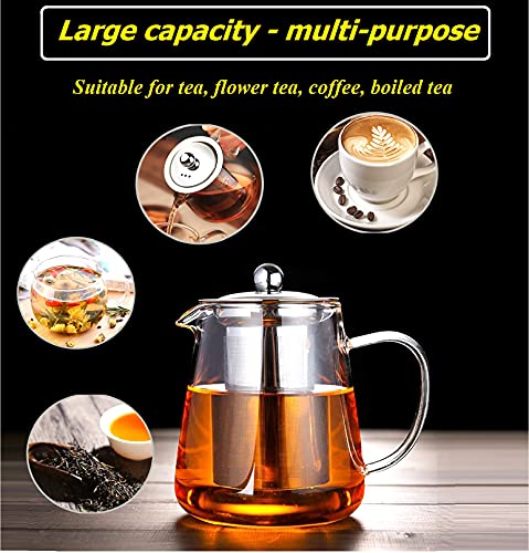 Mini Size Glass Teapot Tea Kettle-with Stainless Steel Removable Infuser for Blooming Tea & Loose Leaf Tea, Microwave & Stovetop Safe, 550ML/18oz (S-550)