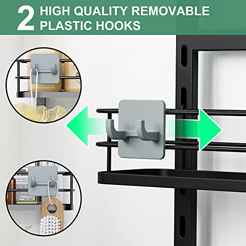 Thideewiz 3 Tier Hanging Shower Caddy Over Shower Head, Anti-Swing Shower Shelf, Adjustable Rustproof Shower Rack, Metal Shower Organizer with Hooks, Black