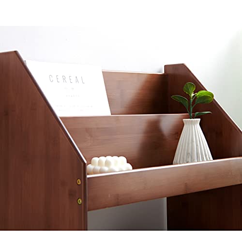 Maydear Bamboo Magazine Rack, Free-Standing Simple Bookshelf,Space-Saving, for Transporting Newspapers, Magazine,Book, Walnut