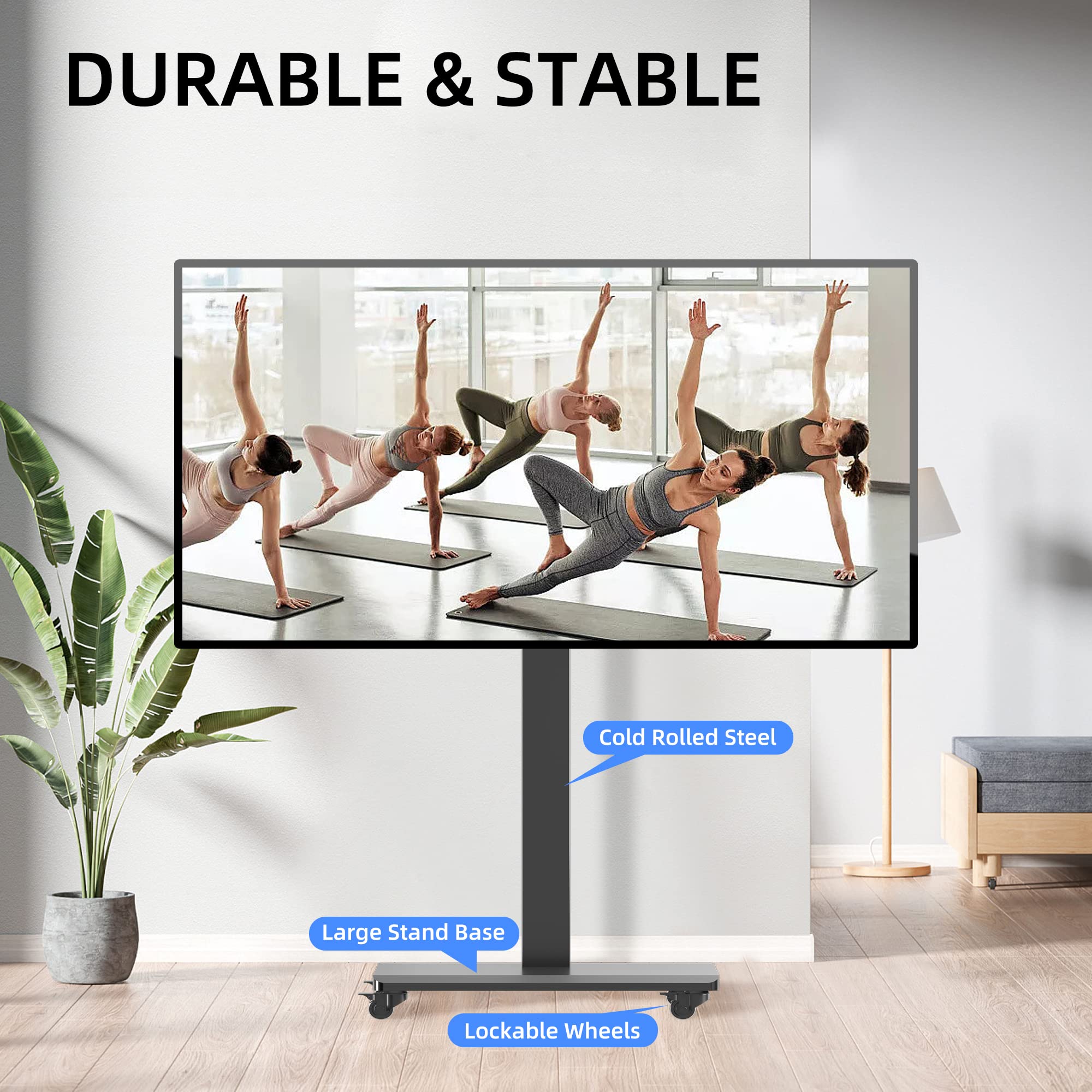 XINLEI Rotating Mobile TV Cart with Wheels Rolling TV Stand for 26-55" Flat Panel Screens TVs, Portrait to Landscape, Height Adjustable Floor Stand Base Max VESA 400x400mm