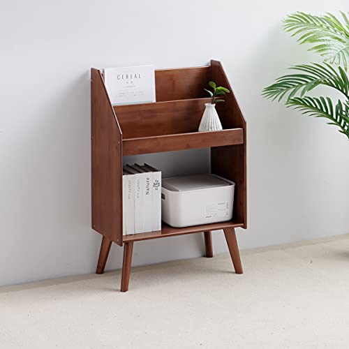 Maydear Bamboo Magazine Rack, Free-Standing Simple Bookshelf,Space-Saving, for Transporting Newspapers, Magazine,Book, Walnut