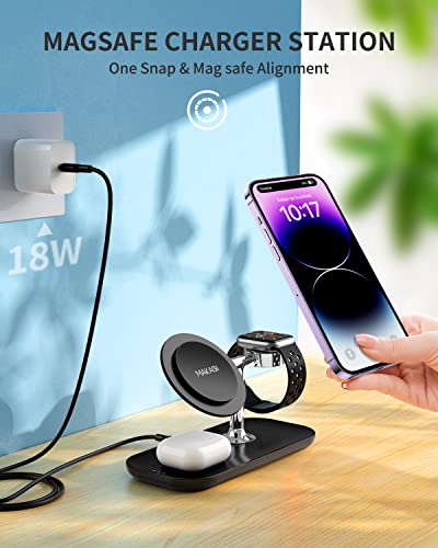 MAKAQI 3 in 1 Mag-Safe Charging Station, Wireless Charger Stand Compatible with Magsafe Charger iPhone 14/13/12, Fast Charging Stand for AirPods Pro 2nd/3/2, Apple Watch Ultra SE 2nd/8/7