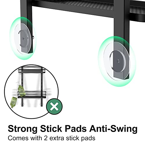 Thideewiz 3 Tier Hanging Shower Caddy Over Shower Head, Anti-Swing Shower Shelf, Adjustable Rustproof Shower Rack, Metal Shower Organizer with Hooks, Black