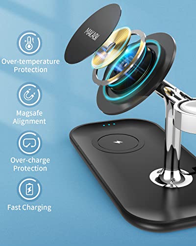 MAKAQI 3 in 1 Mag-Safe Charging Station, Wireless Charger Stand Compatible with Magsafe Charger iPhone 14/13/12, Fast Charging Stand for AirPods Pro 2nd/3/2, Apple Watch Ultra SE 2nd/8/7
