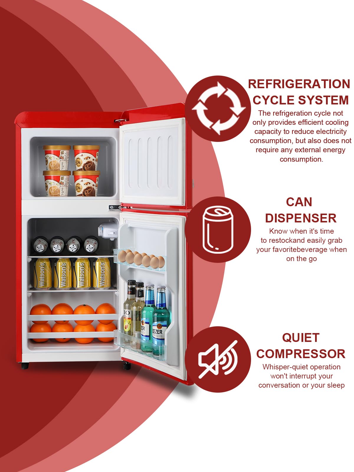 KRIB BLING 3.5 Cu.Ft Refrigerator 2 Door 7 Level Adjustable Thermostat Control Top-Freezer Refrigerator Lock Fresh Energy Saving Red (KB03-FLS-80G-RED)