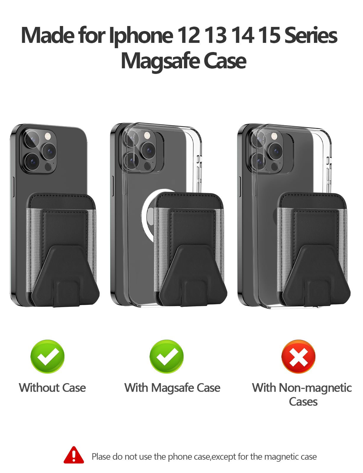 ExtreLife Magnetic Wallet Card Holder Compatible with MagSafe Wallet Stand for iPhone 16/15/14/13/12 Series, Leather Magnetic Phone Wallet with Adjustable Stand, Minimalist EDC, Fit 7 Cards, Black