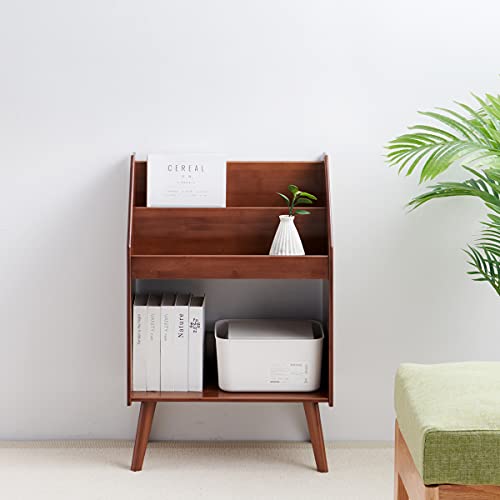 Maydear Bamboo Magazine Rack, Free-Standing Simple Bookshelf,Space-Saving, for Transporting Newspapers, Magazine,Book, Walnut