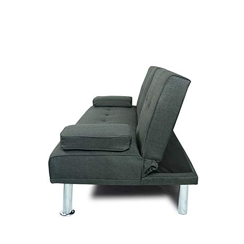 LTT Futon Sofa Bed, Futon Couch, Sleeper Dark Grey Fabric Folding Sofa Bed Dual-Purpose Multi-Functional