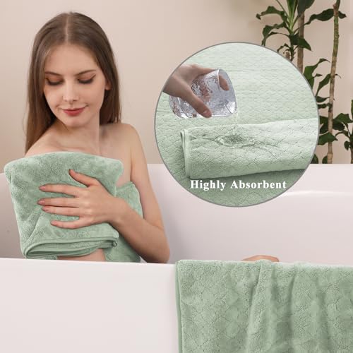 Extra Large Bath Towel Sets of 8, 2 Large Bath Towels Oversized, 2 Hand Towels, 4 Washcloths, Soft Microfiber & Quick Dry & Highly Absorbent Bath Towels for Bathroom Kitchen Spa Hotel Gym Pet(Green)