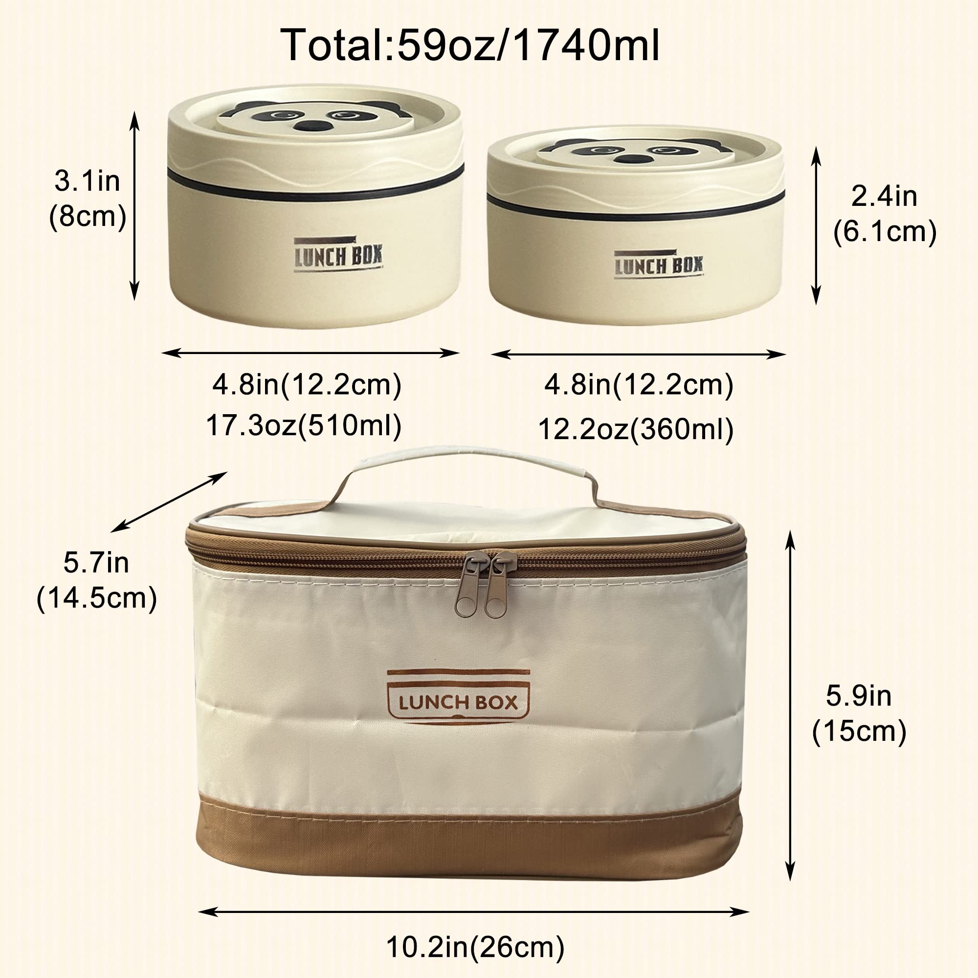 GYYGRY Lunch Box Insulated Lunch Box Stainless Steel,Leakproof,Stackable,Thermal Lunch Bag,Cutlery Set,59 Oz/1740ml,Lunch Containers Adults Women Work Camping Outdoor