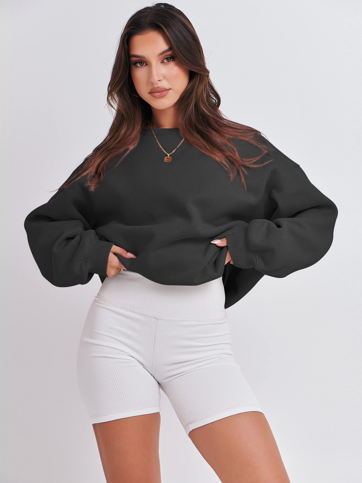 ANRABESS Women's Sweatshirts Hoodies Crewneck Oversized Fleece Pullover Sweaters Cute Top Y2K Teen Girls Preppy Clothes 2024 Black Medium