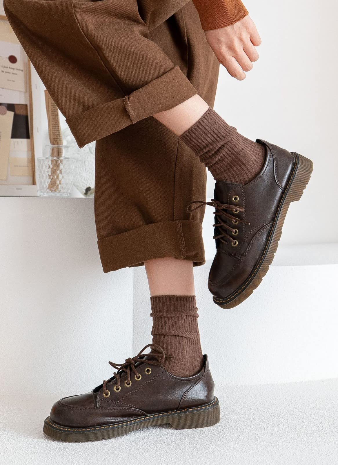 MarJunSep Womens Cute Crew Socks Neutral Cotton Slouchy Loafer Boot Dress Socks Women Girls Granola Essentials 6 Pairs Pack