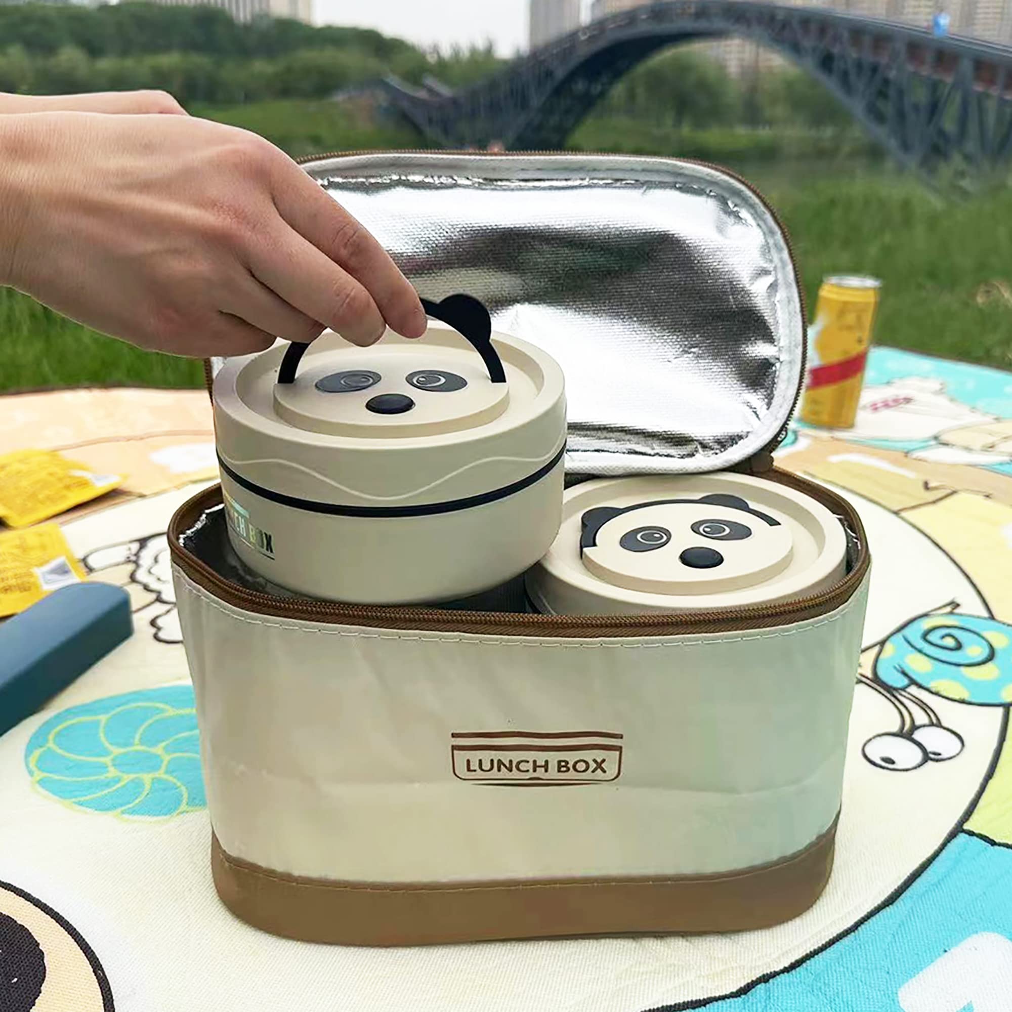 GYYGRY Lunch Box Insulated Lunch Box Stainless Steel,Leakproof,Stackable,Thermal Lunch Bag,Cutlery Set,59 Oz/1740ml,Lunch Containers Adults Women Work Camping Outdoor