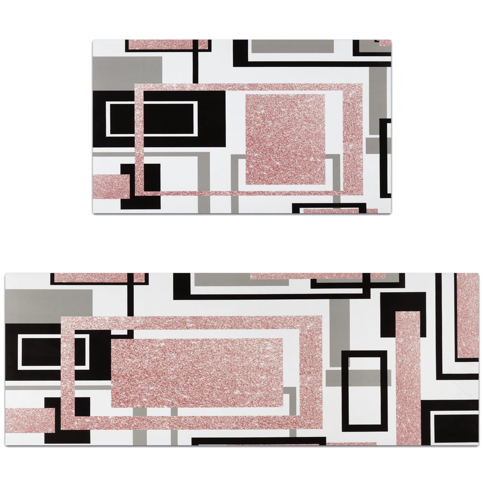 FRAMICS Anti Fatigue Kitchen Mats Set of 2, Non Slip Cushioned Kitchen Rug Sets, Washable Geometric Square Kitchen Runner Rugs for Home Office Laundry, 17'' x 47'' + 17'' x 30'' Abstract Art Patchwork